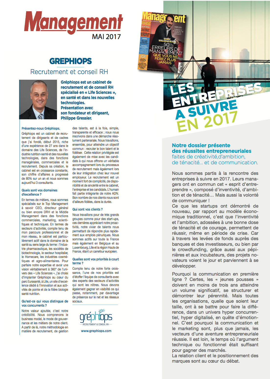 Magazine Management Mai 2017 : le cabinet Gréphiops cité parmi les ...